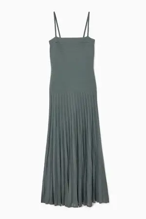 strapless open back dress COS Pleated Knitted Maxi Dress Green – The Dress Nook