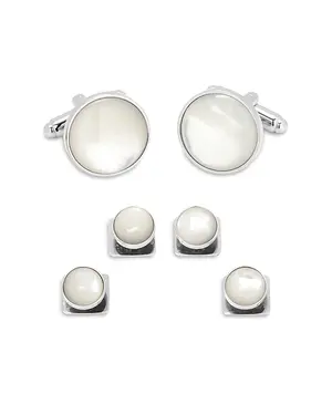 CUFFLINKS, INC. Silver-tone Mother-of-pearl Stud & Cufflink Set - White