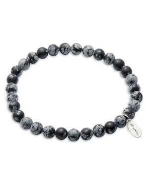 JAN LESLIE Matte Snowflake Obsidian Beaded Bracelet - Grey