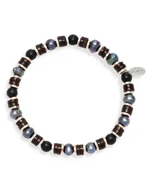 JAN LESLIE Pearl And Agate Beaded Bracelet - Grey Pearl