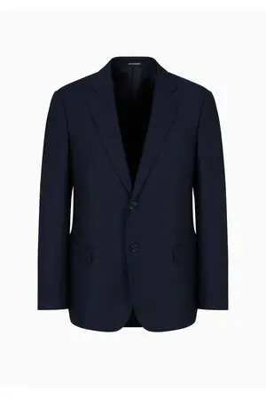 Emporio Armani Comfort-Fit Single-Breasted Jacket In Virgin-Wool Hopsack - Navy
