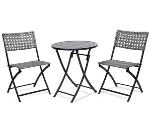 BACKYARD EXPRESSIONS 3 Piece Wicker Folding Pat O Bistro Set - One-color