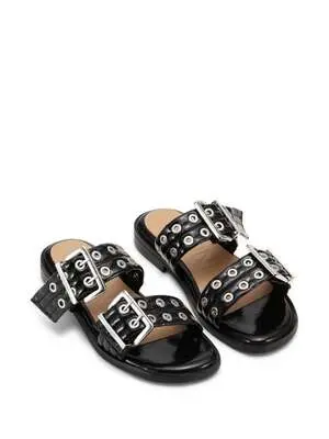 GANNI Buckle Leather Sandals - Black