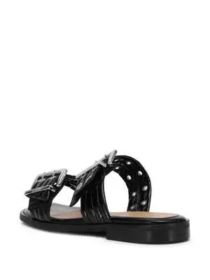 GANNI Buckle Leather Sandals - Black