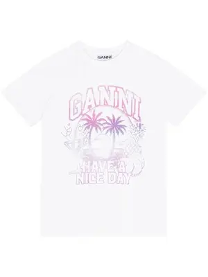 GANNI Logo-print Cotton T-shirt - White
