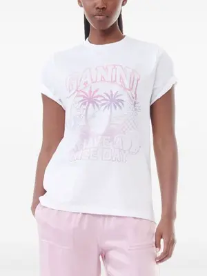 GANNI Logo-print Cotton T-shirt - White