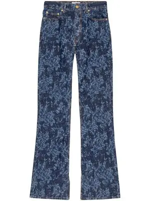 GANNI Floral-print Flared Jeans - Blue