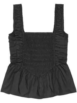 GANNI Gathered Detailing Peplum Blouse - Black