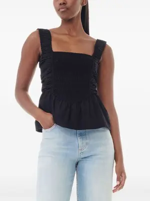 GANNI Gathered Detailing Peplum Blouse - Black