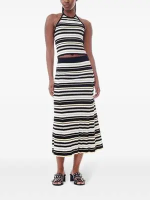GANNI Striped Ribbed-knit Midi Skirt - Black