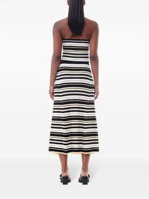 GANNI Striped Ribbed-knit Midi Skirt - Black