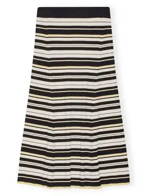 GANNI Striped Ribbed-knit Midi Skirt - Black