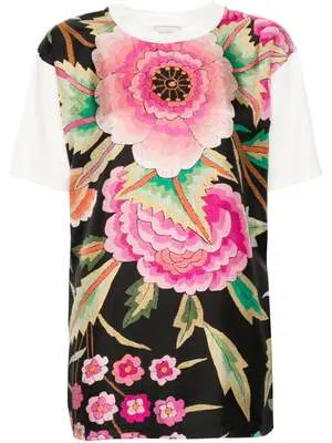 PIERRE-LOUIS MASCIA Floral-print Silk-cotton Blend T-shirt - White