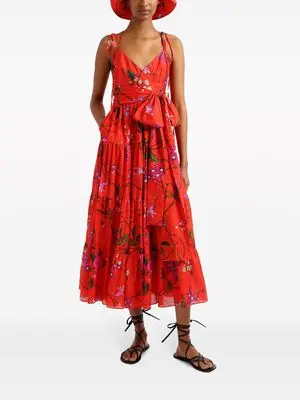 Erdem Floral-print Tiered Midi Dress - Red