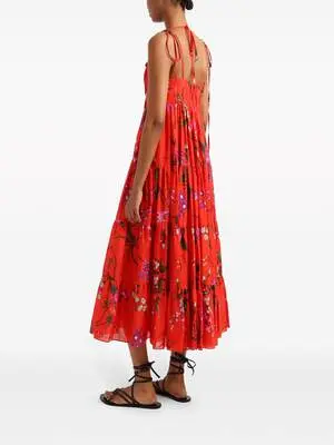 Erdem Floral-print Tiered Midi Dress - Red