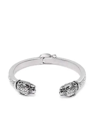 NIALAYA JEWELRY Panther Engraved Bangle Bracelet - Silver