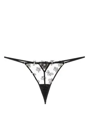 FLEUR DU MAL Petal Embroidered V-string - Black