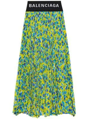 Balenciaga Floral-print Pleated Midi Skirt