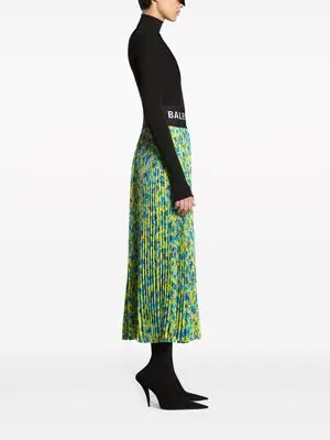 Balenciaga Floral-print Pleated Midi Skirt
