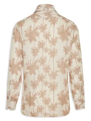 BARBA NAPOLI Palm-tree Print Linen Shirt - Neutrals