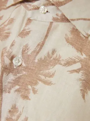 BARBA NAPOLI Palm-tree Print Linen Shirt - Neutrals