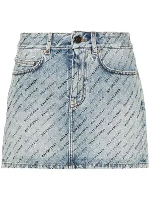 Balenciaga Logo-print Denim Mini Skirt - Blue