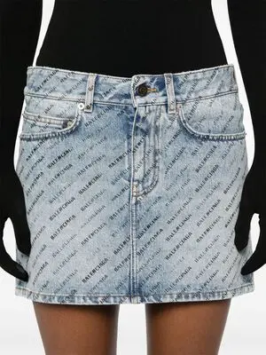 Balenciaga Logo-print Denim Mini Skirt - Blue