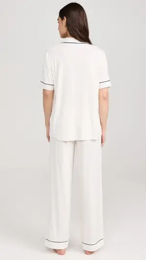 Eberjey Gisele The Short Sleeve Long Pajama Set - Pure Ivory/navy