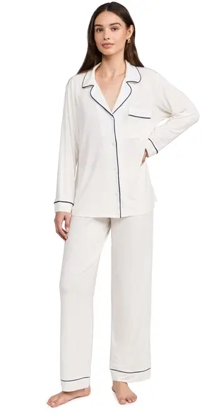 Eberjey Gisele The Long Pajama Set - Pure Ivory/navy