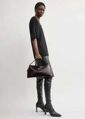 TOTEME T-lock Croco-embossed Handheld Bag - Brown
