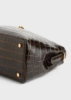 TOTEME T-lock Croco-embossed Handheld Bag - Brown