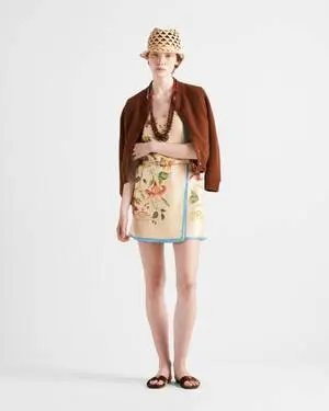 prada printed silk twill mini-dress Prada Floral Belted Silk Twill Mini Dress
