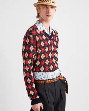 Prada Argyle Cotton Sweater - Navy | Editorialist