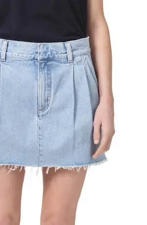AGOLDE Becker Raw Hem Pleated Denim Skirt