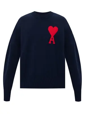 AMI Paris Ami Paris Ami De Coeur Knitted Crewneck Sweatshirt - Navy/red