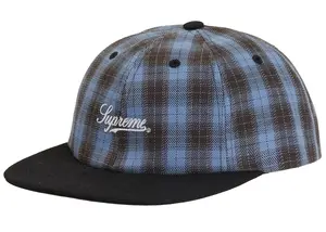 Supreme Script Logo 6-panel Cap - Blue Plaid