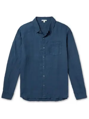 JAMES PERSE Garment-Dyed Linen Shirt Blue