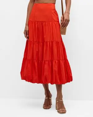 Cinq À Sept Pyper Tiered Bubble-hem Midi Skirt - Deep Tangelo