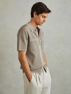 REISS Christophe Ribbed Dual Zip-front Shirt