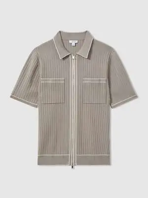 REISS Christophe Ribbed Dual Zip-front Shirt