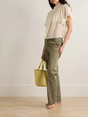 FORTELA Rope-trimmed Coated-cotton Straight-leg Pants