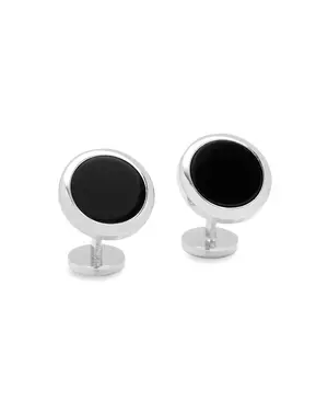 CUFFLINKS, INC. Double Sided Onyx & Mother-of-pearl Round Stud & Cufflink Set - Silver