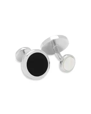 CUFFLINKS, INC. Double Sided Onyx & Mother-of-pearl Round Stud & Cufflink Set - Silver