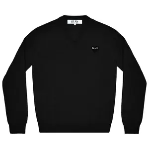 Play Comme Des Garcon Heart V-neck Pullover - Black