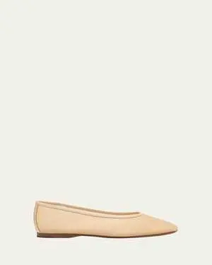 Vince Leah Mesh Square-Toe Ballerina Flats - Birch Sand Beige Fabric