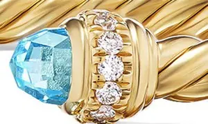 David Yurman Classic Cablespira® Cuff Bracelet In 18k Gold With Diamonds - 18k Yellow Gold/ Blue Topaz