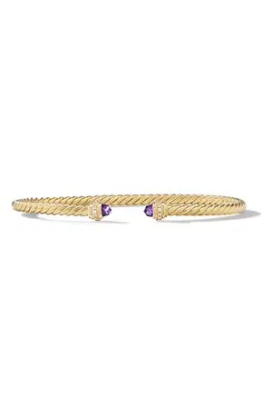 David Yurman David Yurman Classic Cablespira® Cuff Bracelet In 18k Gold With Diamonds 18k Yellow Gold/amethyst