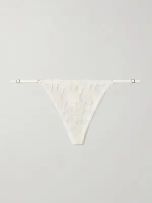 Kiki De Montparnasse Lola Satin-trimmed Embroidered Tulle Thong
