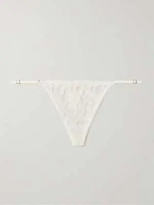 Kiki De Montparnasse Lola Satin-trimmed Embroidered Tulle Thong