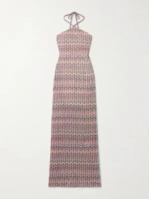 Missoni Mare Striped Sequined Crochet-knit Halterneck Maxi Dress - Multi